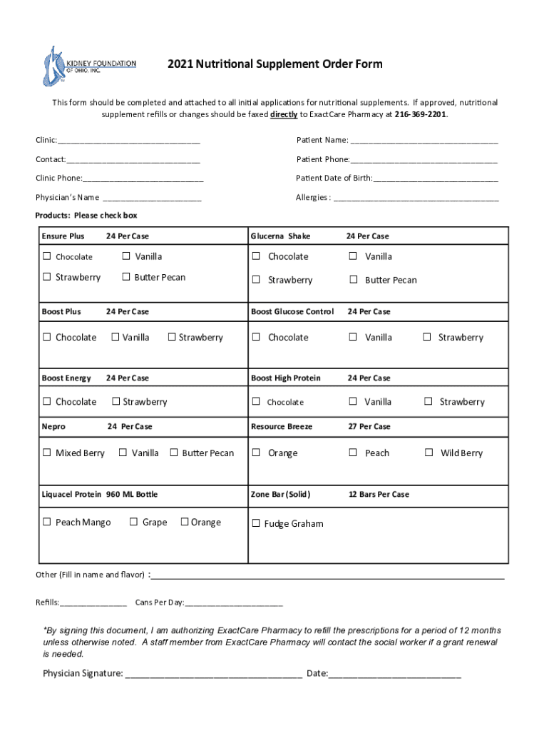 Fillable Online 2021 Nutritional Supplement Order Form Fax Email Print ...