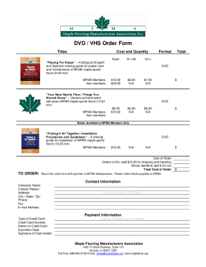 Fillable Online DVD / VHS Order Form Fax Email Print - pdfFiller