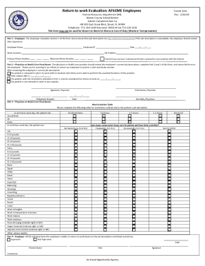 Fillable Online Return to work Evaluation: AFSCME Employees Form# 1301 ...