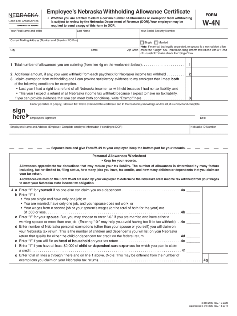 Fillable Online s Nebraska Withholding Allowance Certificate FORM ...