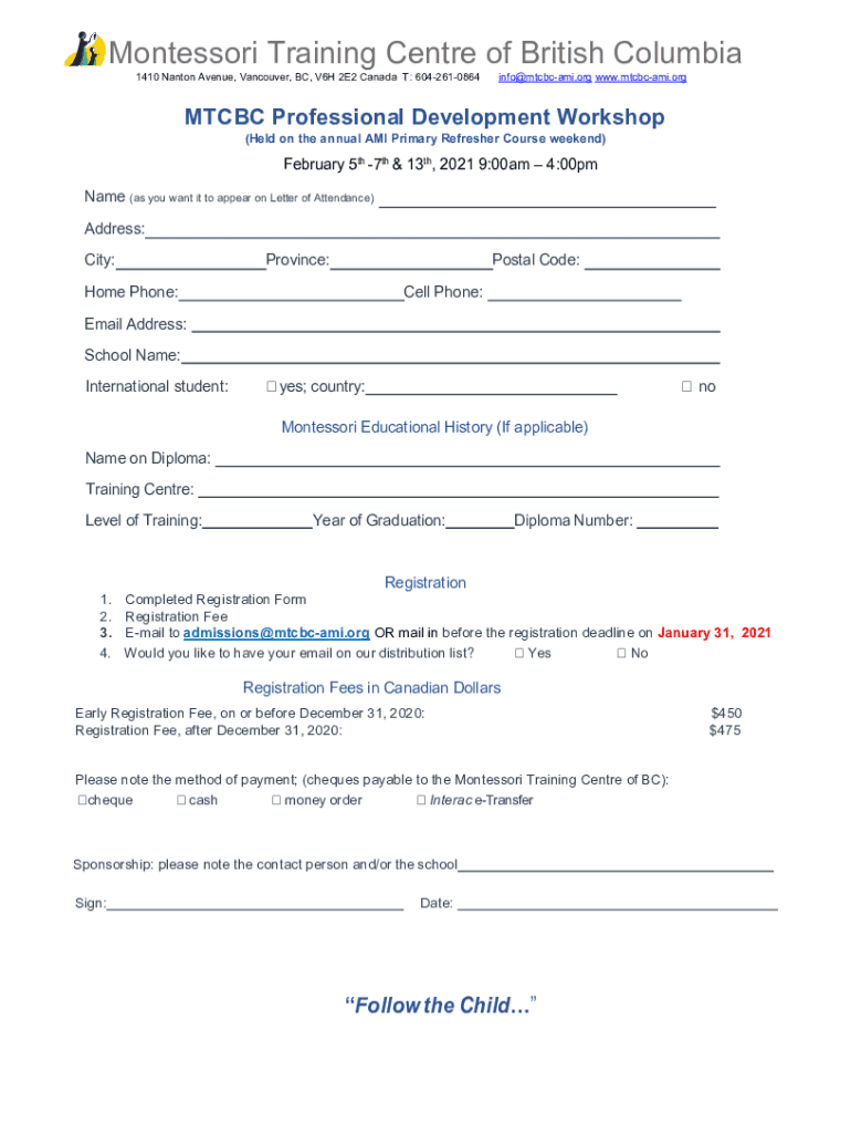 Fillable Online Montessori Training Centre of British Columbi - mtcbc ...