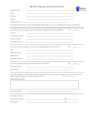 Fillable Online MUSD Employee Self Isolation Form Fax Email Print ...