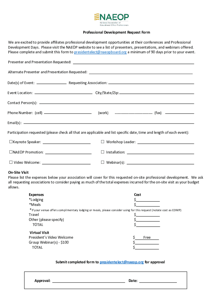 Fillable Online Professional Development Request Form - NAEOP Fax Email ...