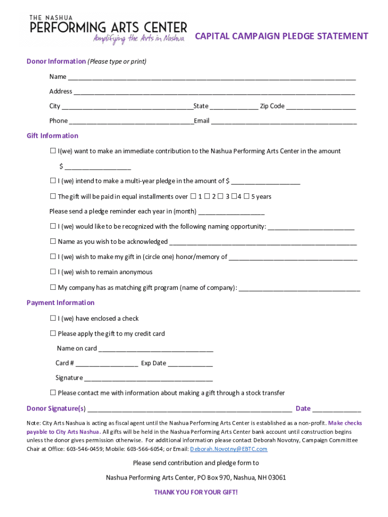 Fillable Online CAPITAL CAMPAIGN PLEDGE STATEMENT Fax Email Print ...