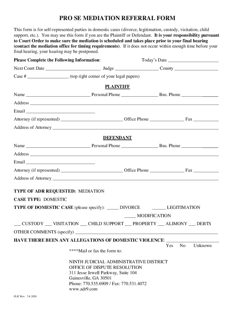 Fillable Online PRO SE MEDIATION REFERRAL FORM - nejc.org Fax Email ...