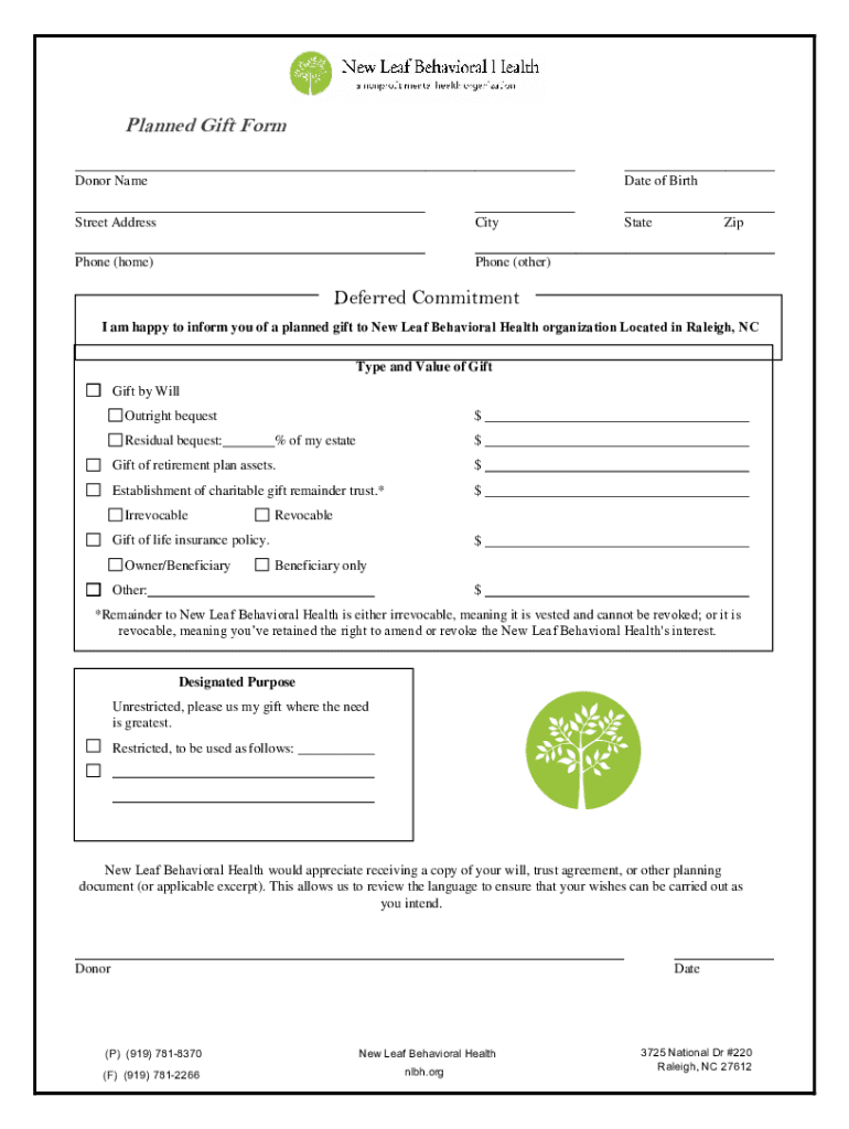 Fillable Online Planned Gift Form Fax Email Print - pdfFiller