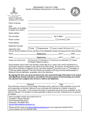 Fillable Online Home - The Mayflower SocietyPreliminary Review Form ...