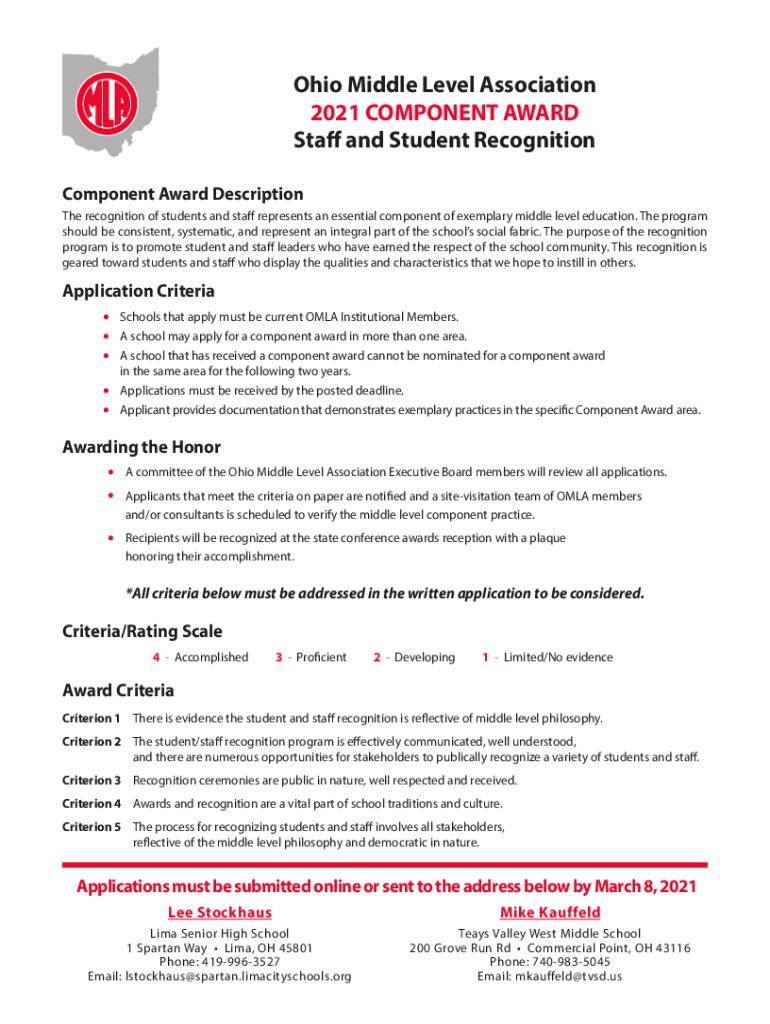 Fillable Online Staff and Student Recognition AwardOhio Middle Level ...