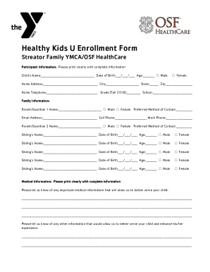 Fillable Online Healthy Kids U Enrollment Form Fax Email Print - pdfFiller