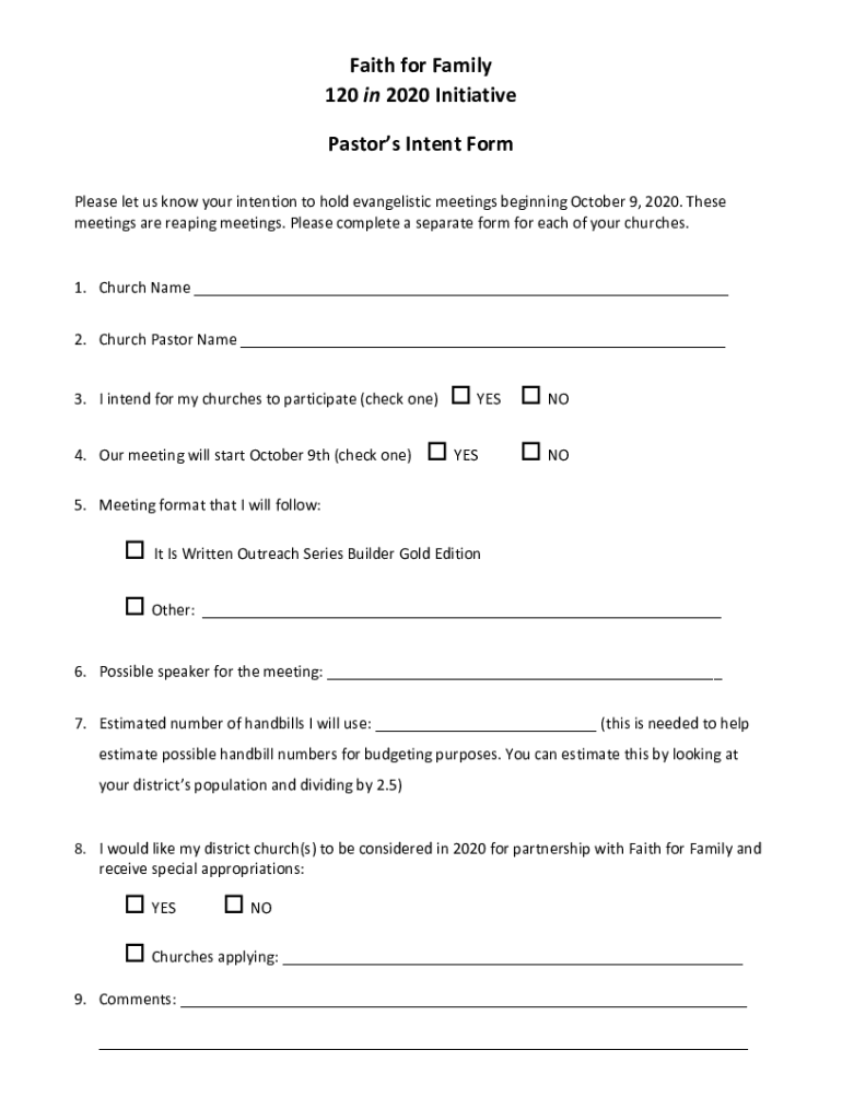 Fillable Online Pastor Intent Form Fax Email Print - pdfFiller