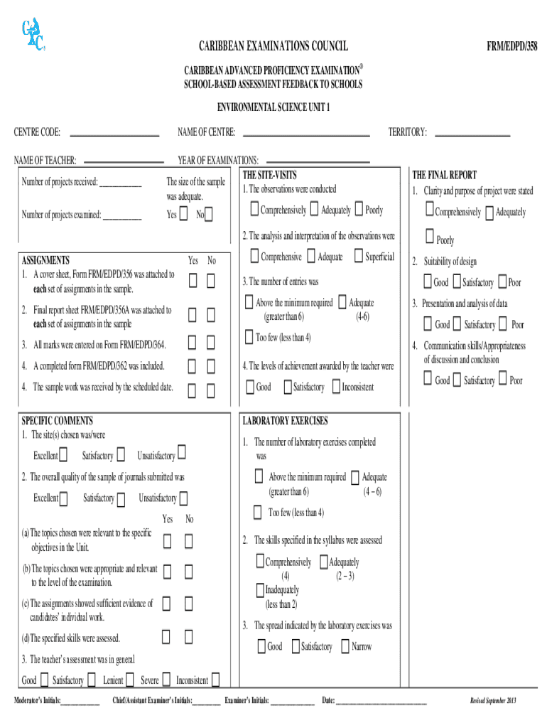 Fillable Online CARIBBEAN ADVANCED PROFICIENCY EXAMINATION SCHOOL-BASED ...