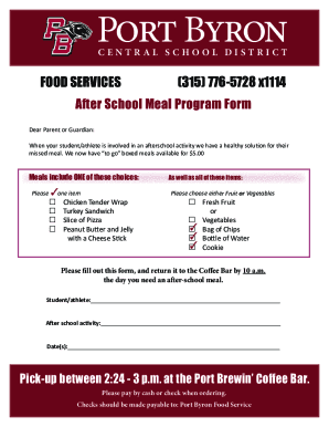 Fillable Online After School Meal Program Form Fax Email Print - pdfFiller