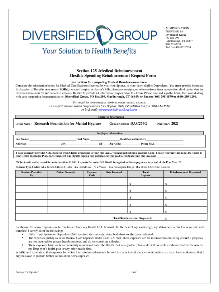 Fillable Online corporate rfmh Fillable Online Section 125 -Medical ...