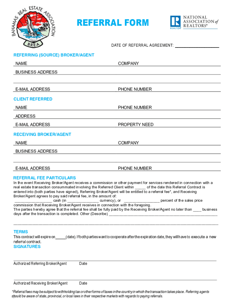 Fillable Online Real Estate Referral Form - Fill Out and Sign Printable ...