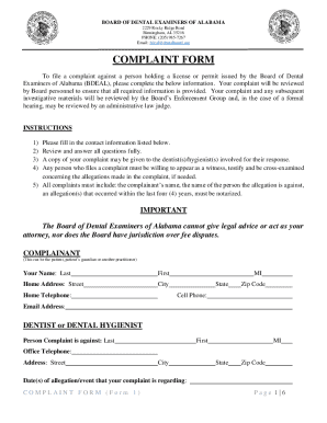 Fillable Online Email: bdealdentalboard.org COMPLAINT FORM Fax Email ...