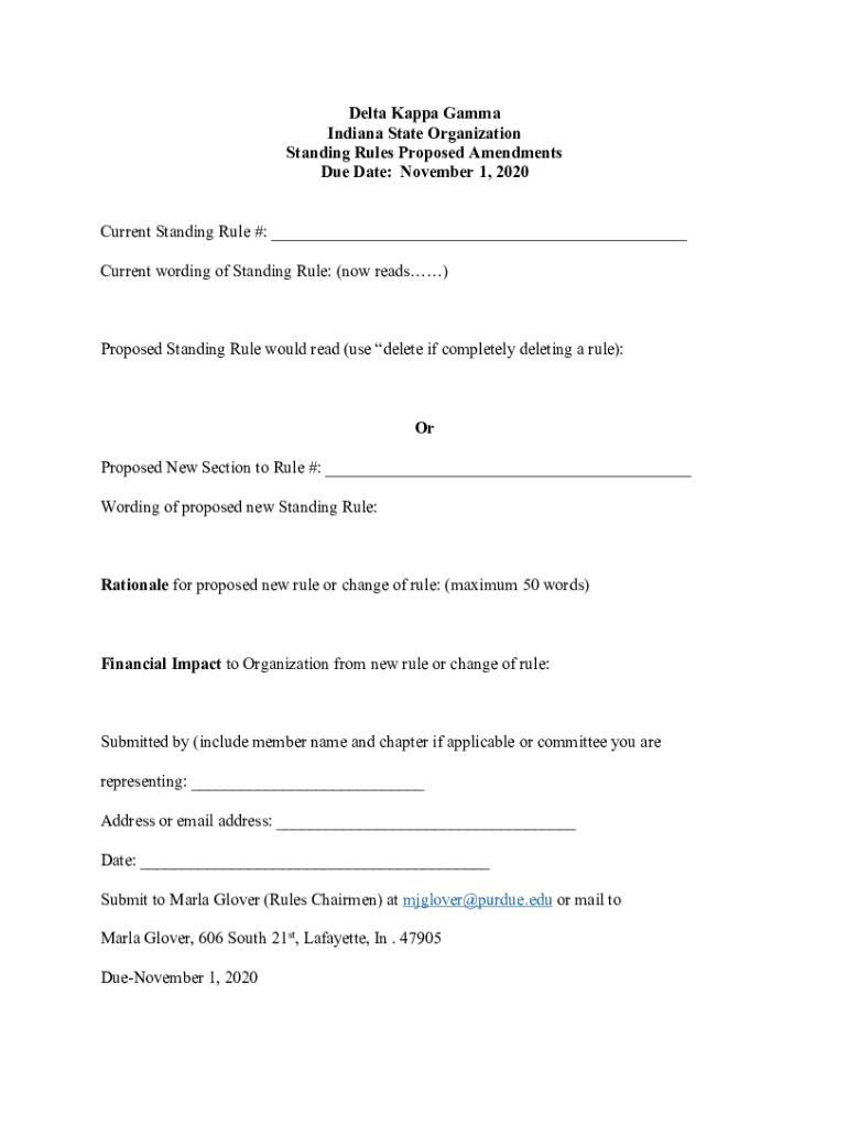 Fillable Online Form for Amendment to Standing Rules 2020.docx Fax ...