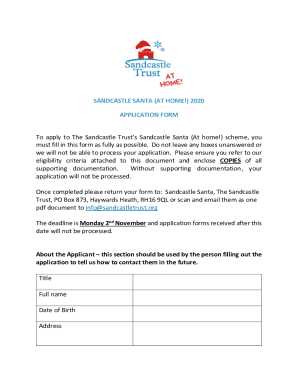 Fillable Online SANDCASTLE SANTA 2018 APPLICATION FORM COPIES Fax Email ...