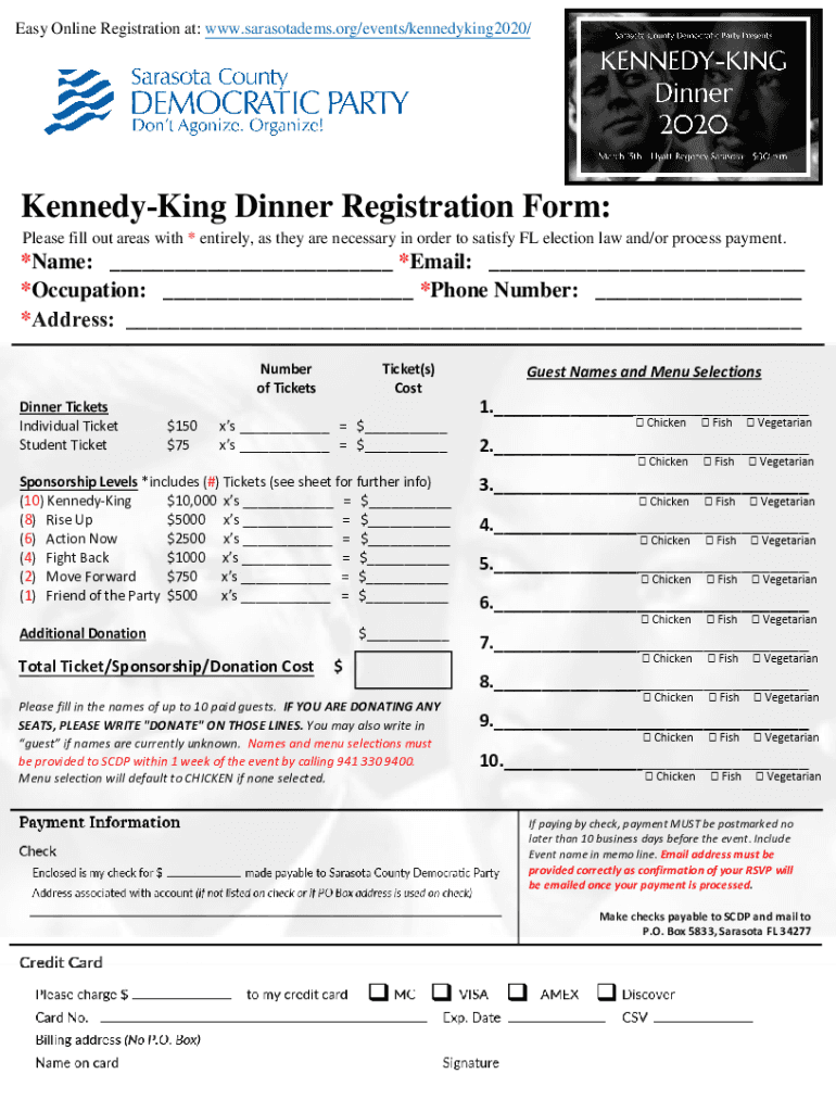 Fillable Online Kennedy King Dinner Registration Form Fax Email Print ...