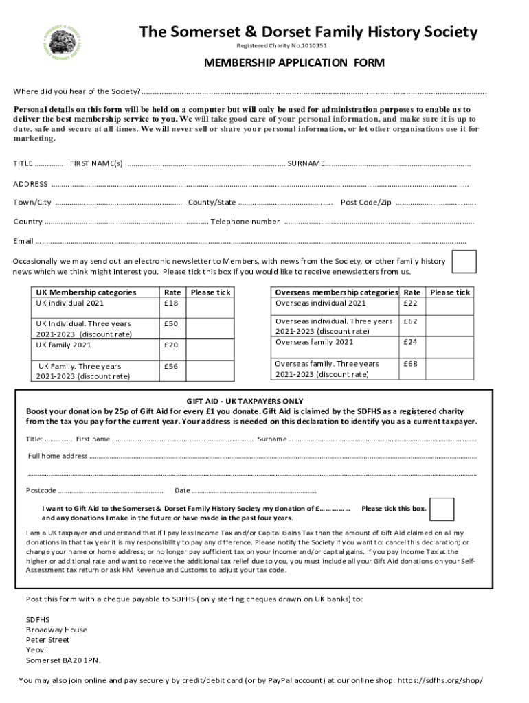 Fillable Online SDFHS 2021 Membership Application Form Fax Email Print ...