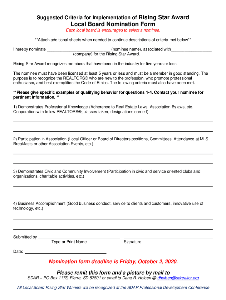 Fillable Online Nomination Template Rising Star Company Award Fax Email ...