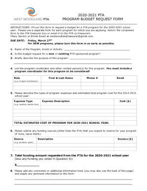 Fillable Online PTA Program Budget Request Form 2020-2021 Fax Email Print - pdfFiller