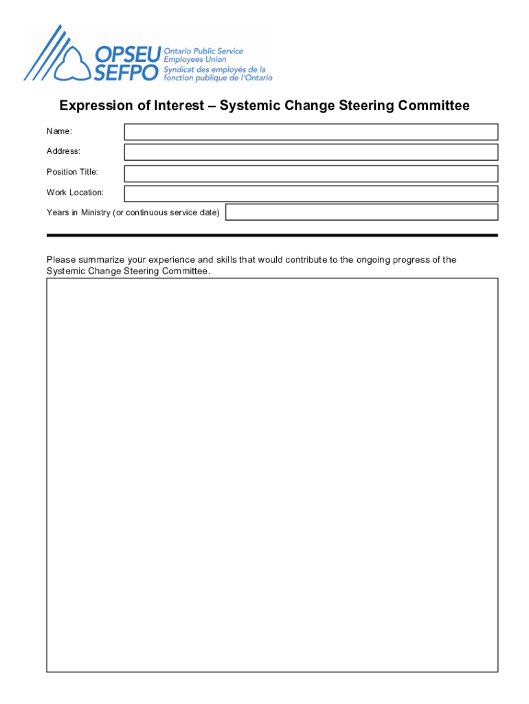 Fillable Online Expression of Interest Application Form - Systemic Change Steering Committee.doc ...