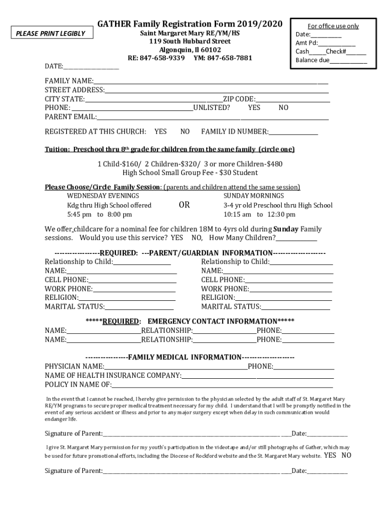 Fillable Online Family Registration Form - Saint Margaret Mary Catholic ...