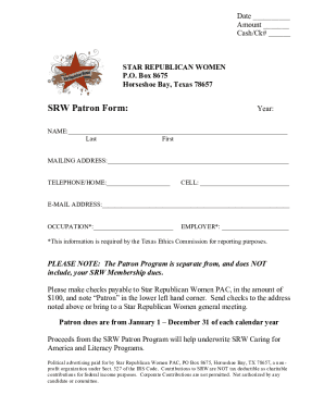 Fillable Online SRW Patron Form Fax Email Print - pdfFiller