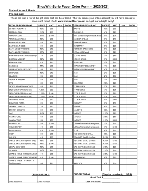 Fillable Online SCRIP Order form - Saint Bernadette Fax Email Print ...