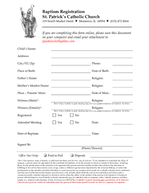 Fillable Online Baptism Registration Form - stpatrickmomence.org Fax ...