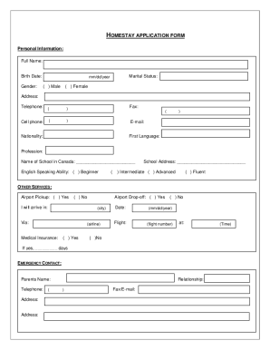 Fillable Online PDF HOMESTAY APPLICATION FORM Fax Email Print - pdfFiller