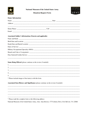 Fillable Online National Museum of the United States Army Donation ...