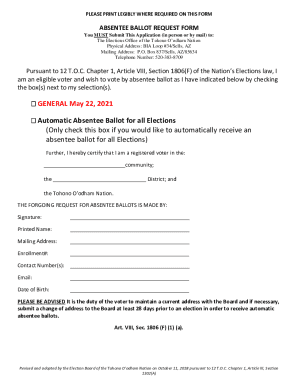 Fillable Online Automatic Absentee Ballot Request Form - 2021 Tohono O ...