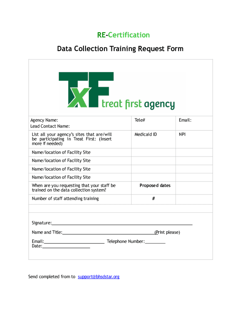 Fillable Online PDF RE-Certification Data Collection Training Request ...