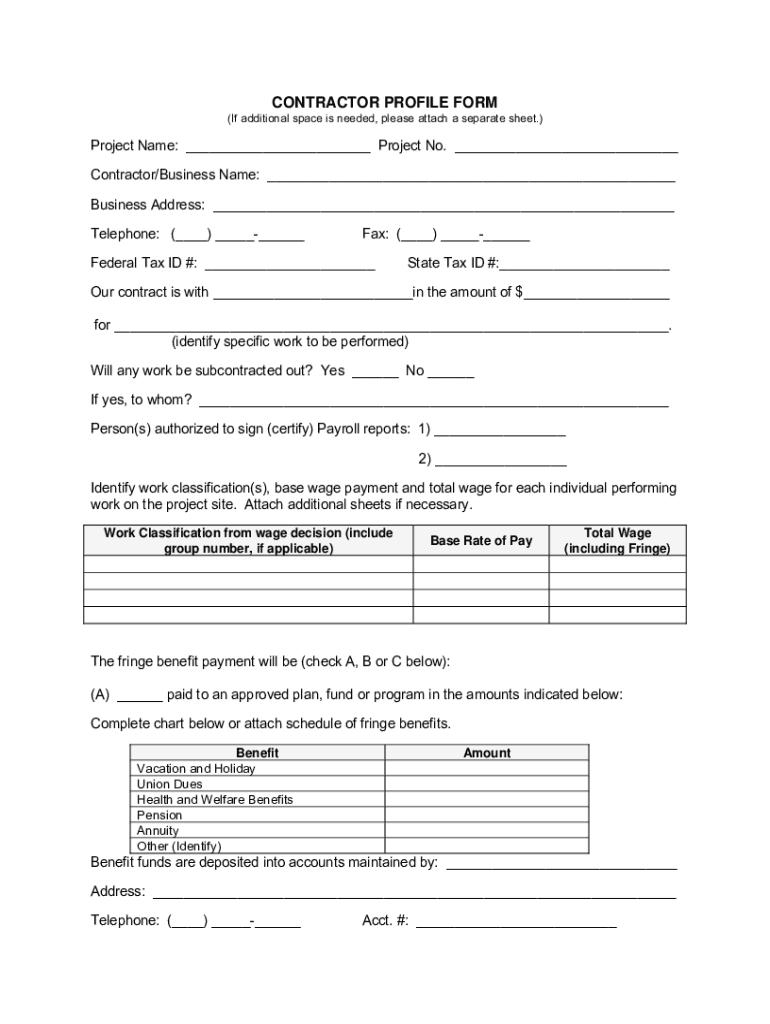 Fillable Online Fillable Online CONTRACTOR PROFILE FORM If additional ...
