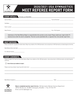 Fillable Online 2020/2021 USA GYMNASTICS MEET REFEREE REPORT FORM Fax ...