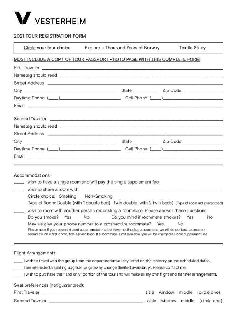 Fillable Online 2021 TOUR REGISTRATION FORM Fax Email Print - pdfFiller