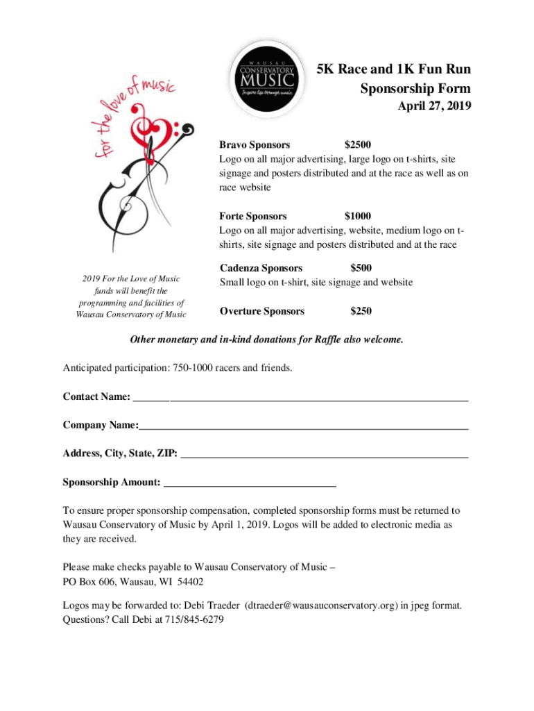 Fillable Online 5K Race and 1K Fun Run Sponsorship Form Fax Email Print ...