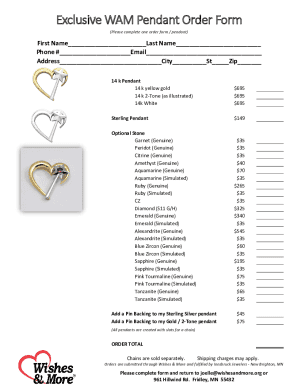 Fillable Online FREE 6+ Jewelry Order Forms in PDFMS WordExcel Fax ...