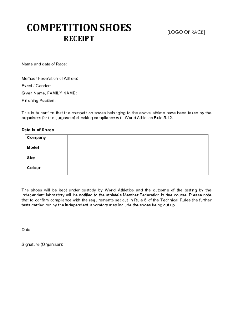 Fillable Online Athlete Shoe Receipt Form Sample - worldathletics.org ...