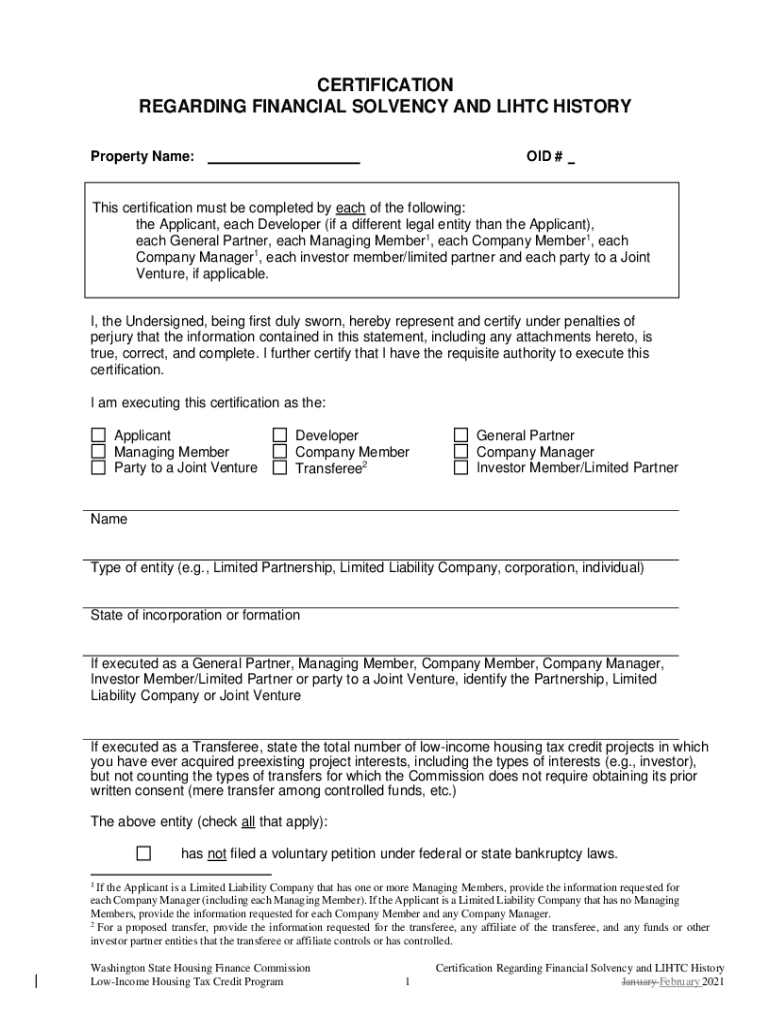 Fillable Online Updated Financial Solvency and LIHTC History Form ...