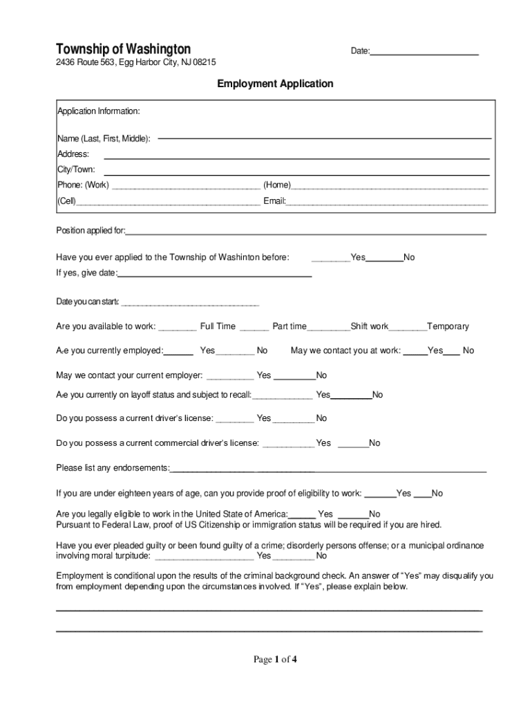 Fillable Online Municipality Job Application Form Template ...
