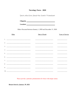Fillable Online Necrology Form 2020 Fax Email Print - pdfFiller