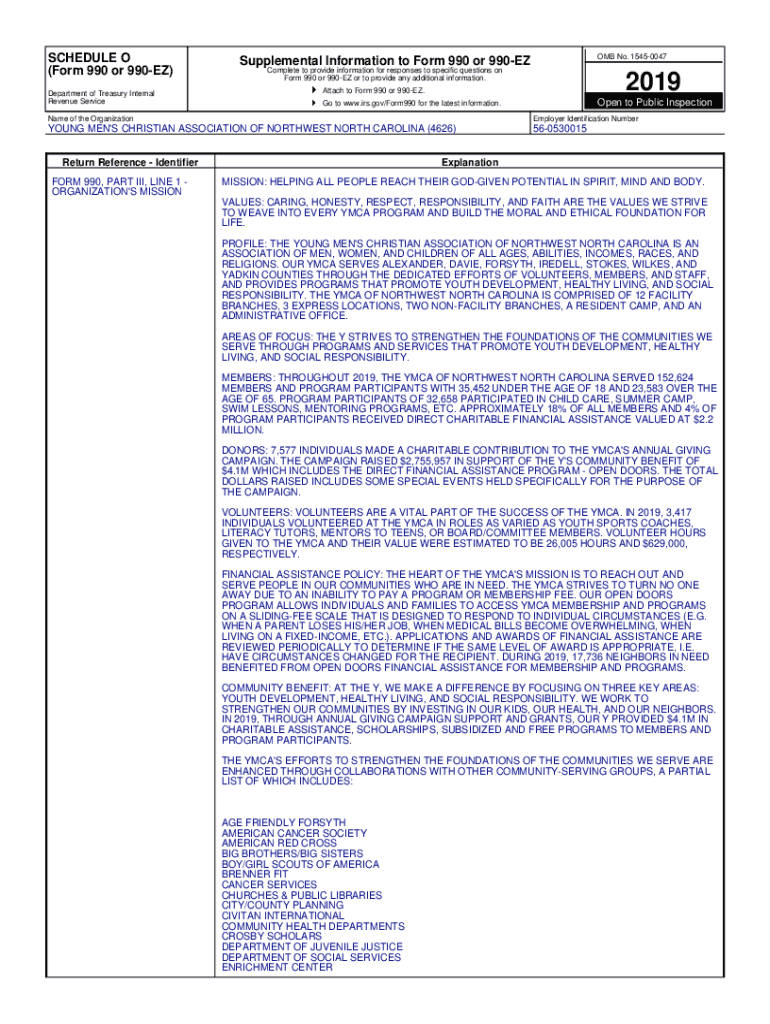Fillable Online 2020 Schedule O (Form 990 or 990-EZ) - Internal Revenue ...