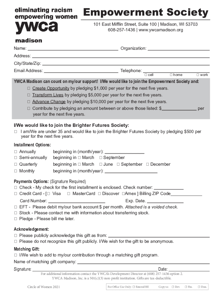Fillable Online Homepage - YWCA Madison Fax Email Print - pdfFiller