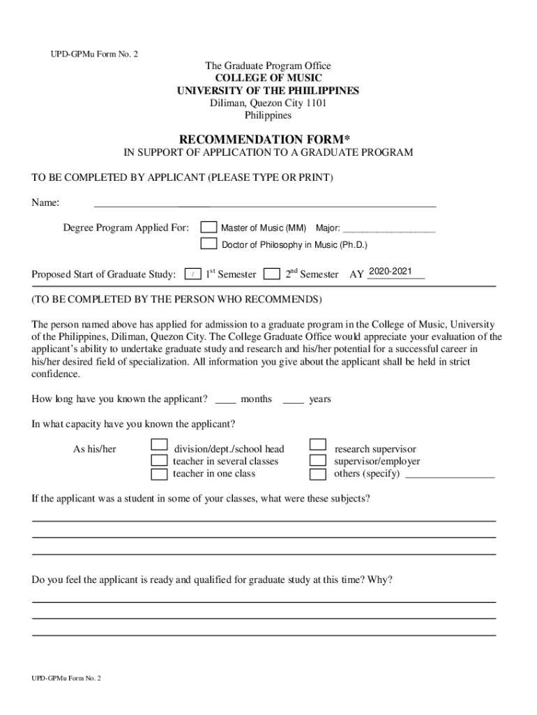 Fillable Online music upd edu UPD GPMu Form No Fax Email Print - pdfFiller