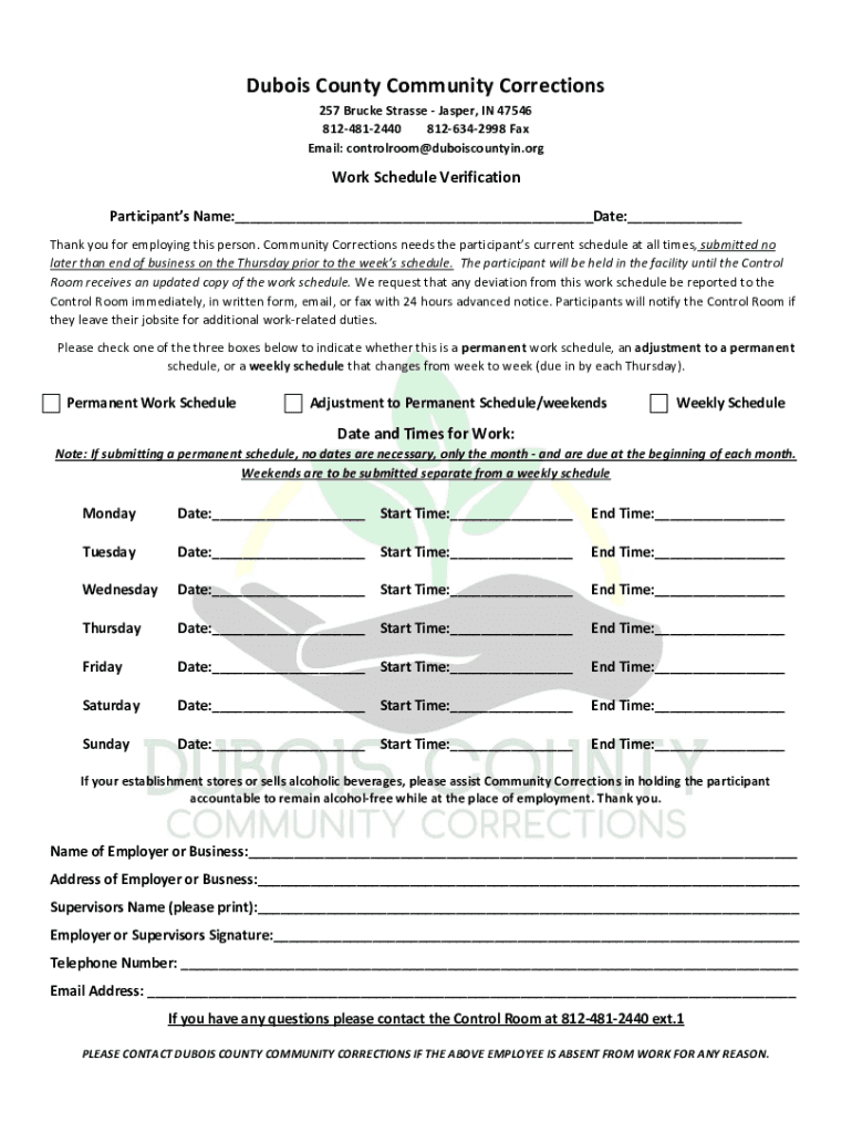 Fillable Online Dubois County Community Corrections Fax Email Print - pdfFiller