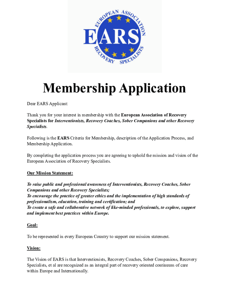 Fillable Online EARS Application for Membership NEW DRAFT2 Fax Email ...