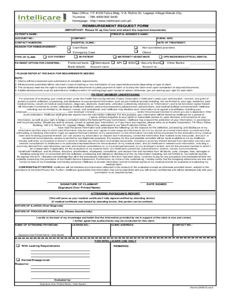 Fillable Online Reimbursement Form Intellicare - Fill Online, Printable ...