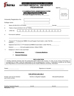 Fillable Online Khyber Medical University (KMU) MBBS Merit Lists Fax ...